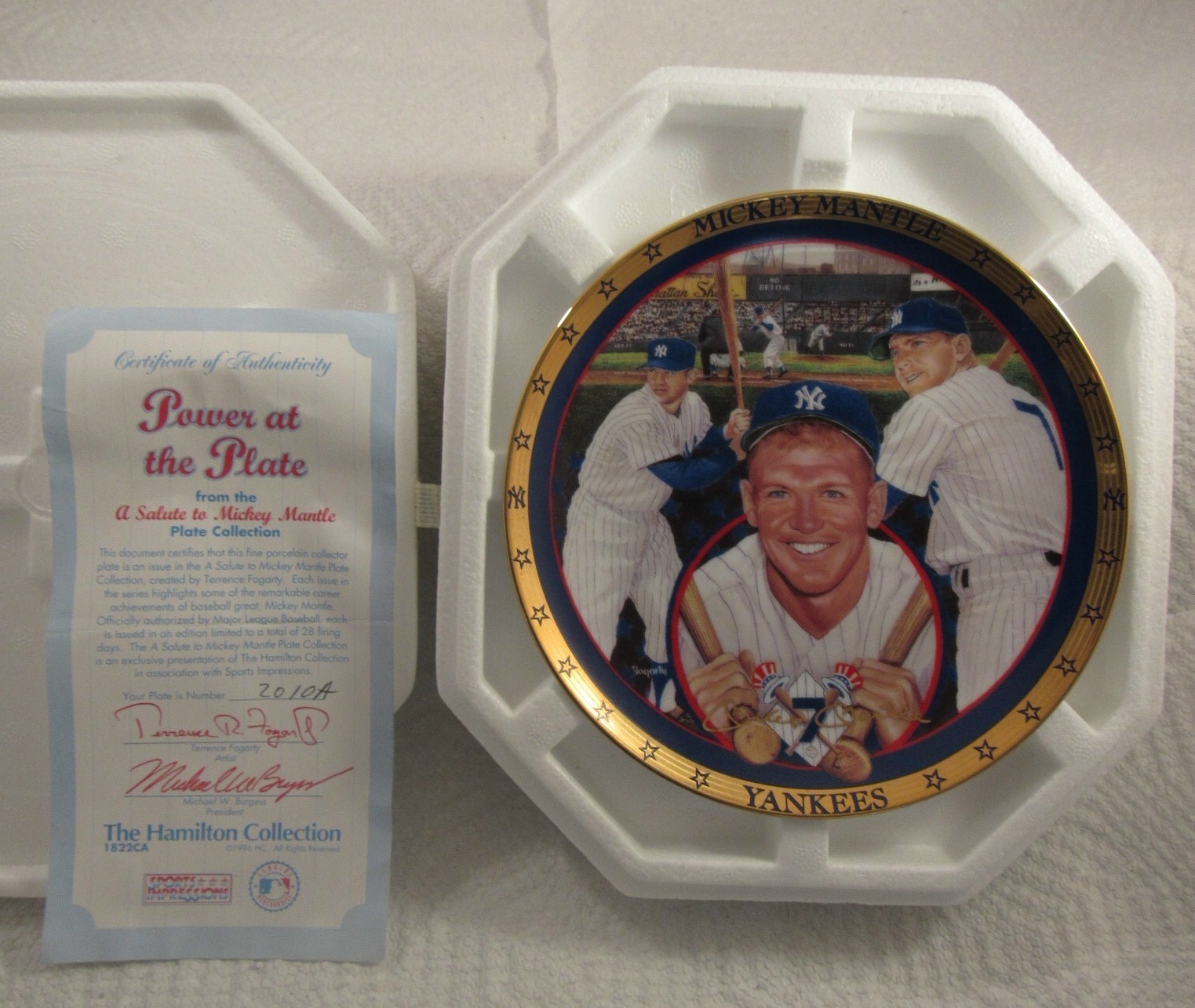 1995 THE HAMILTON COLLECTION MICKEY MANTLE PLATE NO. 2010A 6 1/2 ...