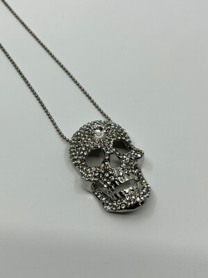 Crystal Rhinestone Skeleton Scary Skull Cute Pendant Necklace Halloween ...