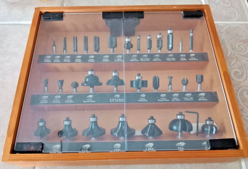 CRAFSTMAN Router bit set in wood and glass doored case. Beautiful ...