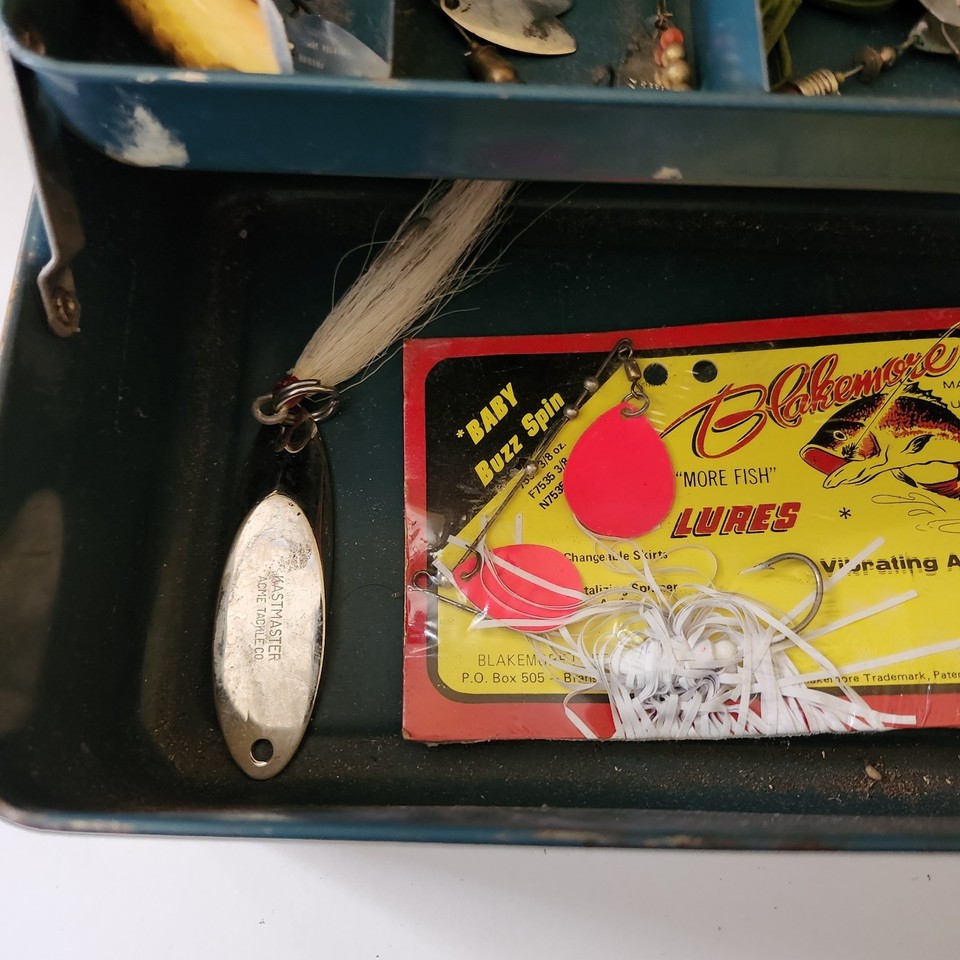 Vintage Old Metal Tackle Box Loaded With Lures And Tackle Wooden ...