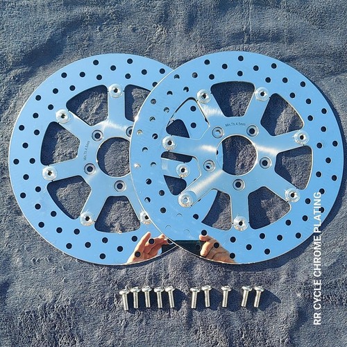 Harley Polish 11.8 Dual Front Brake Turbine Floating Rotors 7 Spoke ...