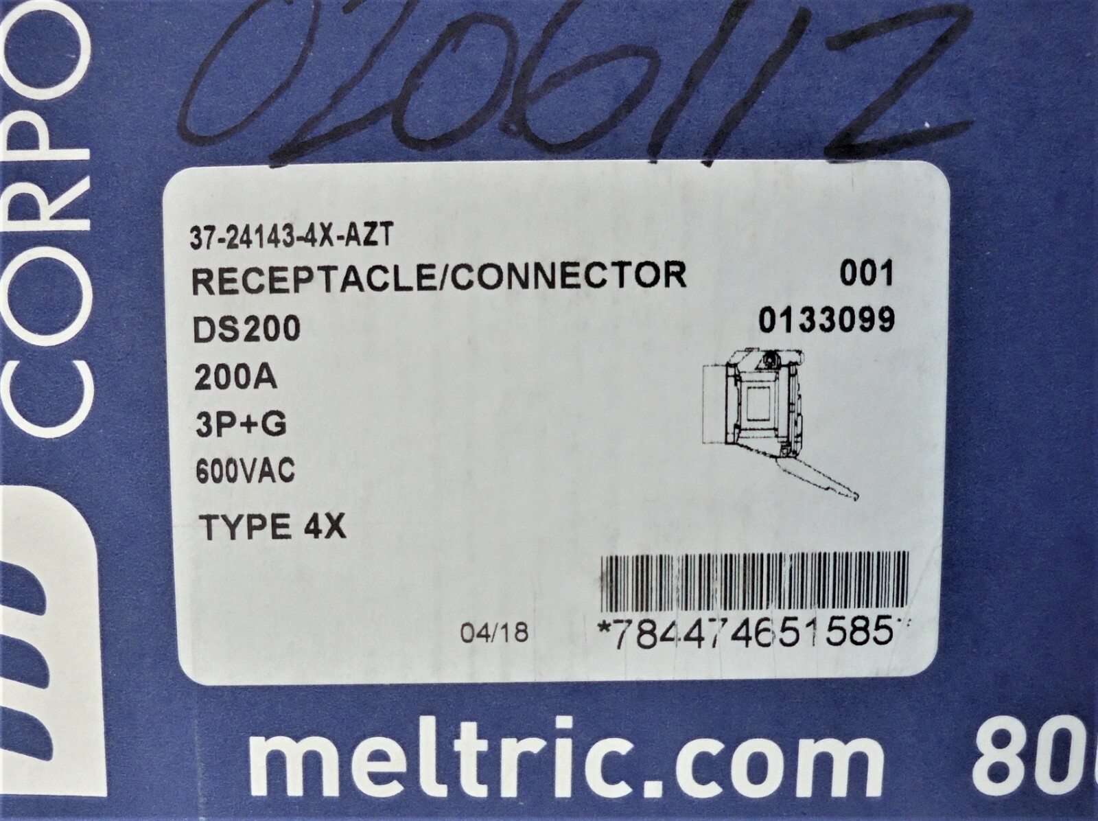 MELTRIC 37-24143-4X-AZT RECEPTACLE/CONNECTOR DS200 200A 3P+G 600vAC | eBay