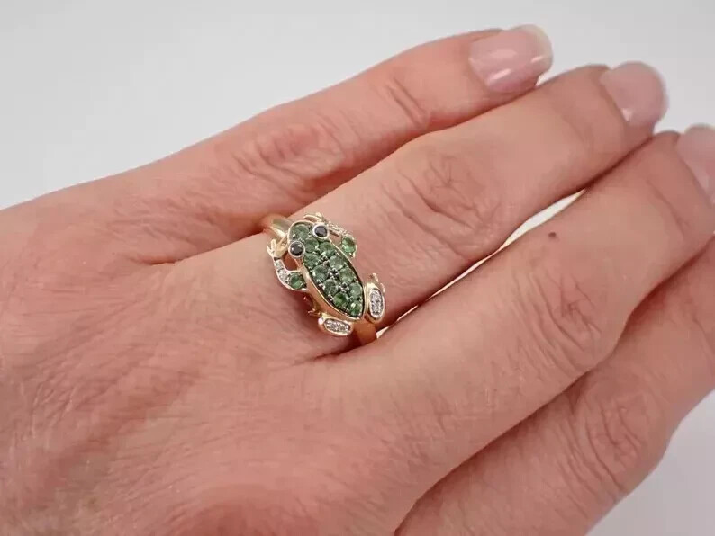 1.50Ct Round Simulated Green Emerald Frog Engagement Ring 14K Yellow ...