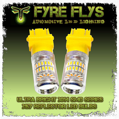 2 Pc Super Bright Yellow 3157 Reflector LED Bulbs with 48 3014 SMD LEDs ...