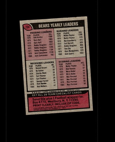 1977 Topps 204 Chicago Bears CL POOR #D1,435143 | eBay