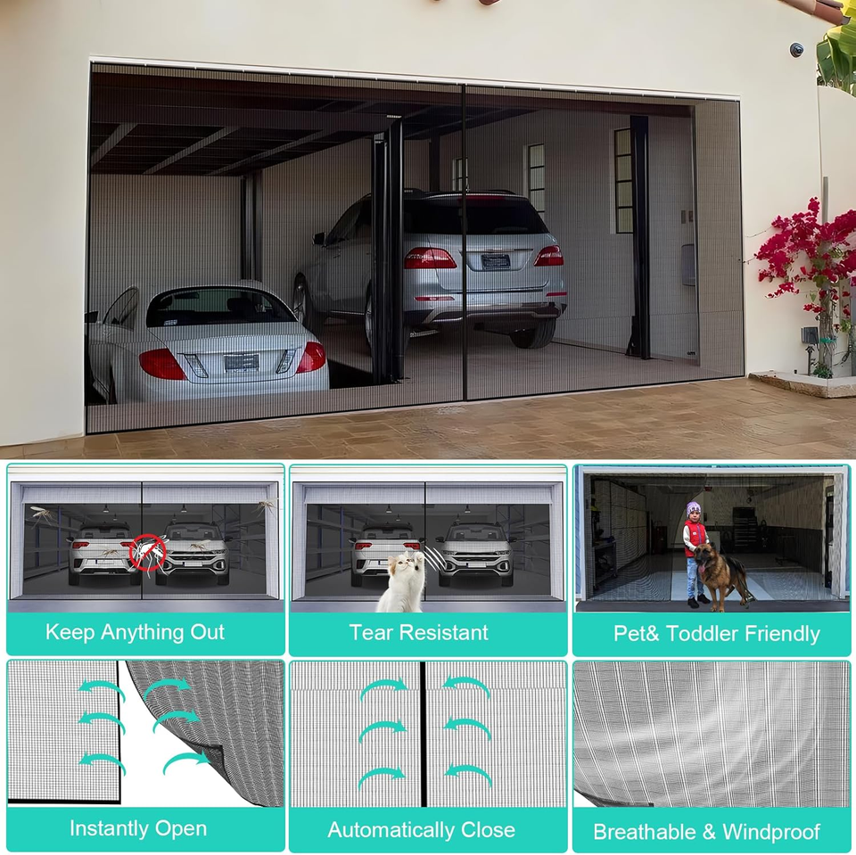 Sliding Garage Door Screen 2 Car,16X7Ft Garage Door Retractable Privacy ...