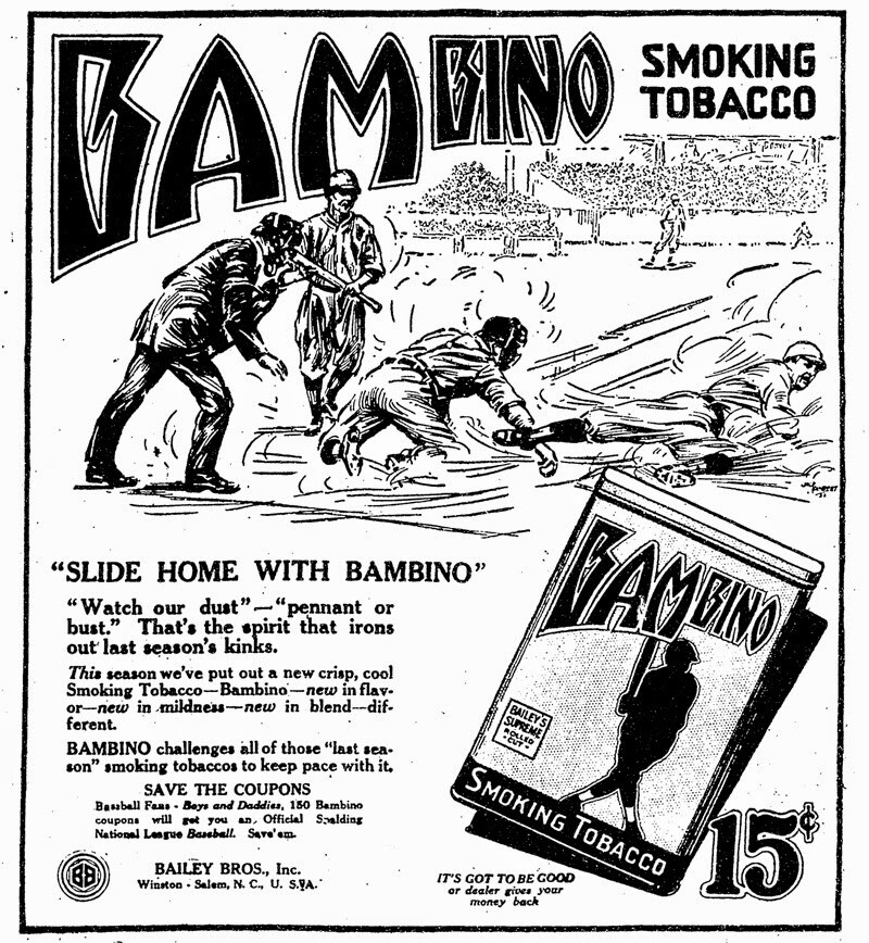 Circa 1922 Bambino Smoking Tobacco Tin Babe Ruth New York Yankees with ...