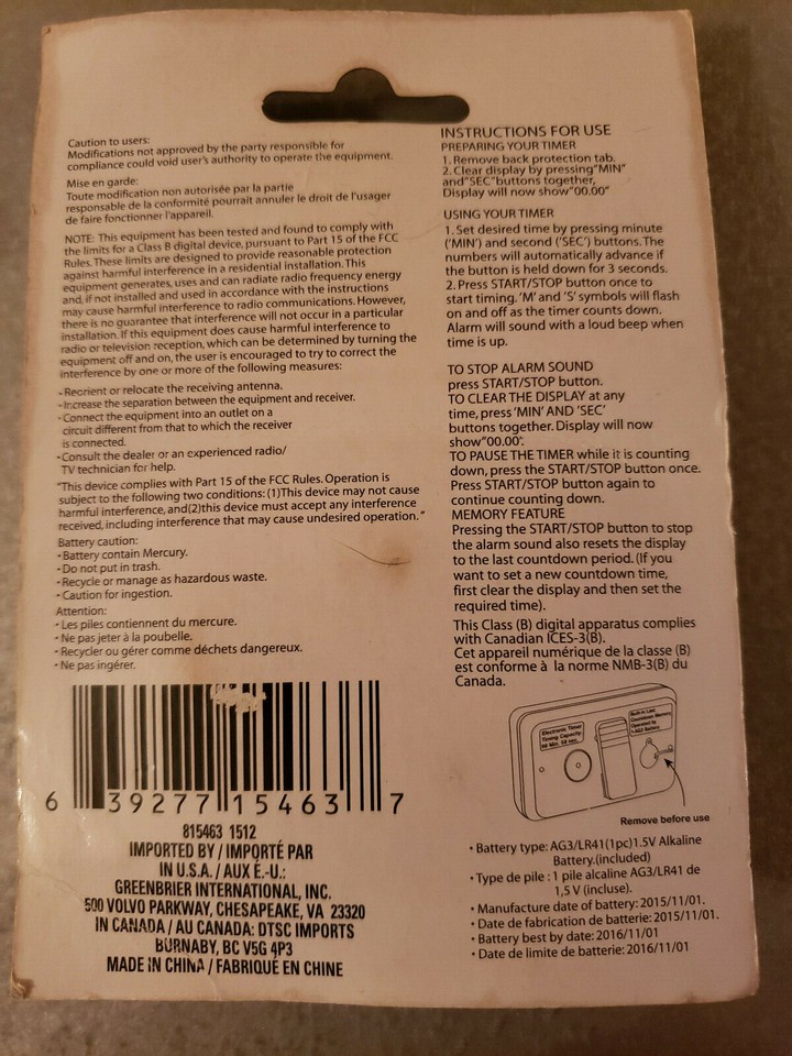 New. Unopened Cooking Concepts Electronic Timer. | eBay