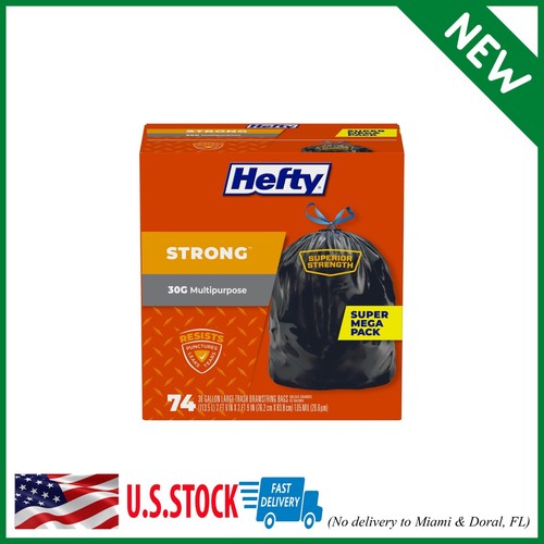 Hefty Strong Multipurpose Large Trash Bags 30 Gallon, 74 Count Dispose ...