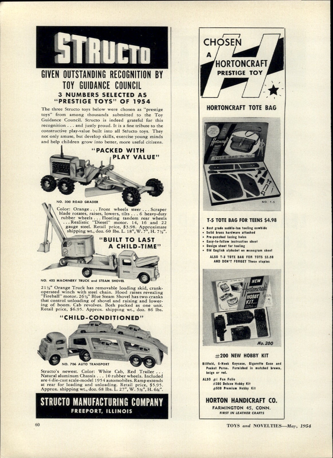 1954 PAPER AD Structo Toy Truck Road Grader Steam Shovel Auto Transport ...