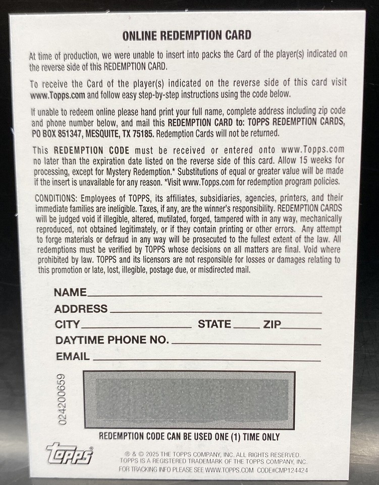 2024 Topps Resurgence Rookie Signature Chop Robinson REDEMPTION CARD ...