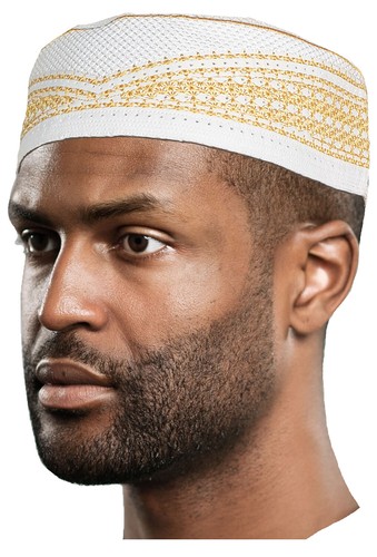 White and Gold Kofia Hat African Embroidered Kufi Cap | eBay