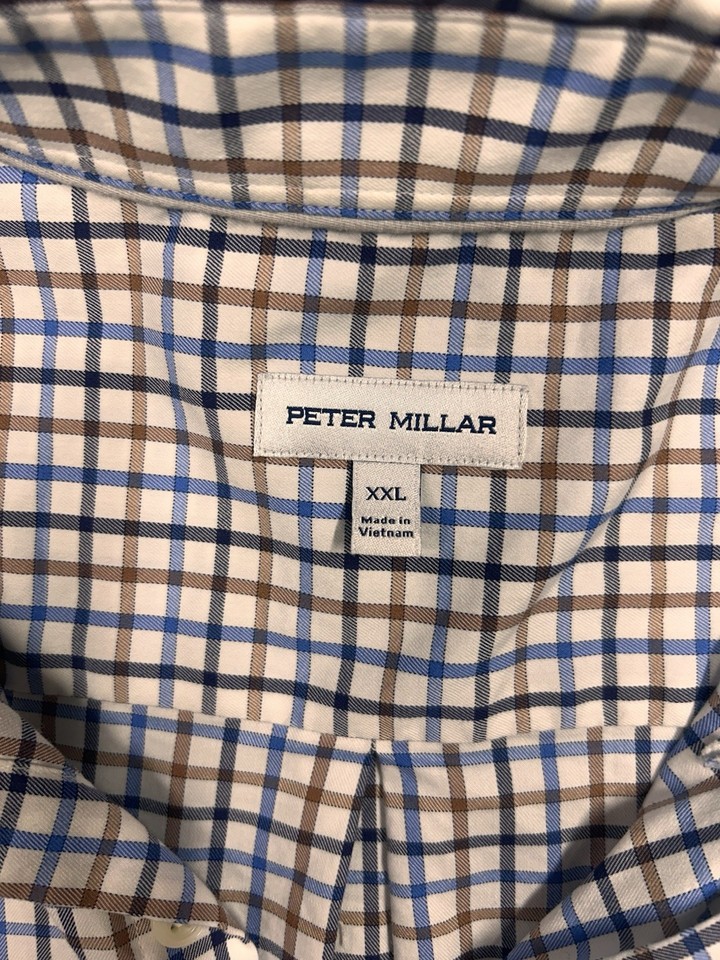 Peter Millar Shirt Men 2XL White Check Button Down Long Sleeve | eBay