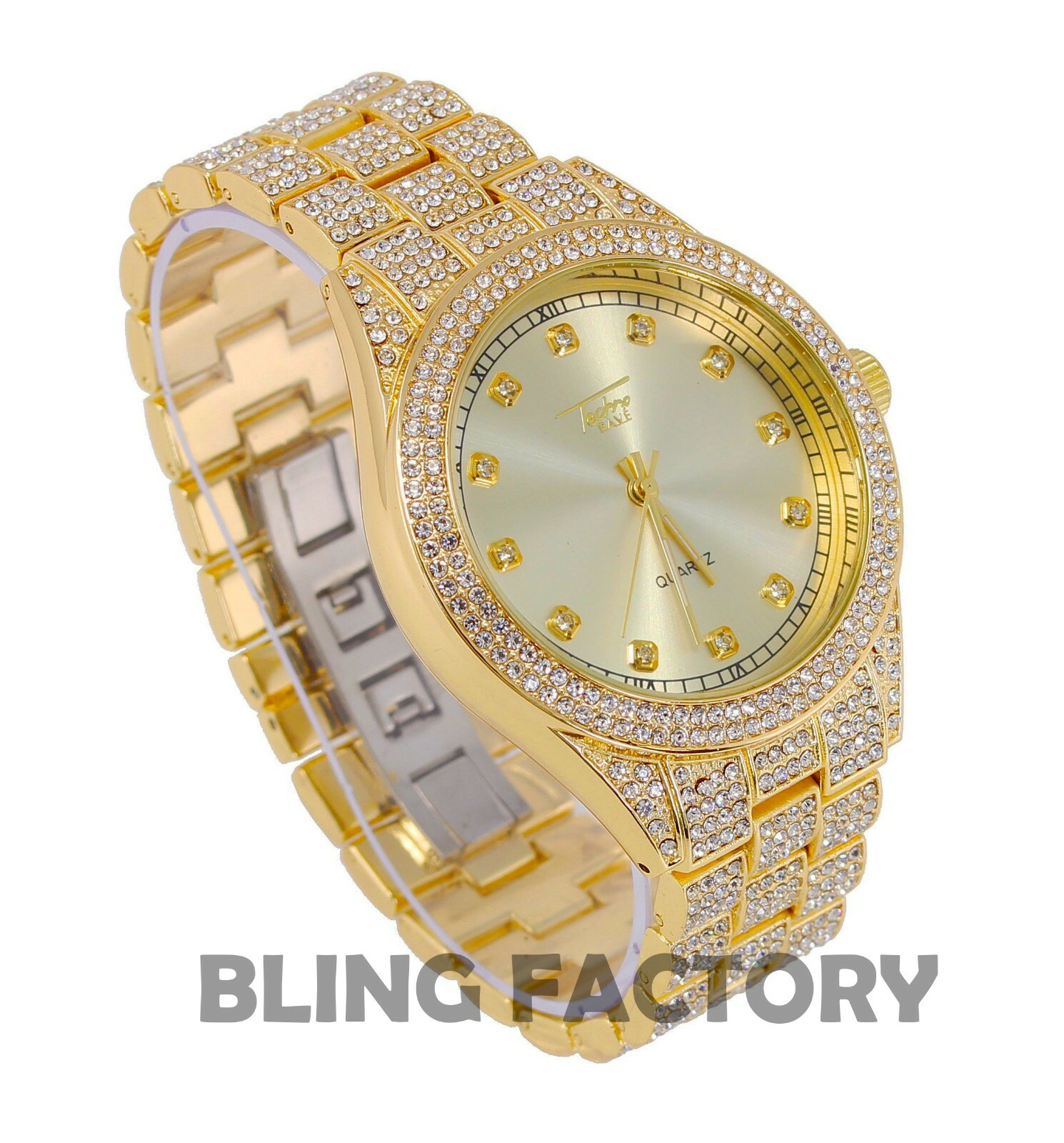 Men Icy Bling Rapper Lab Diamond Metal Band Gold Hip Hop Luxury Urban ...