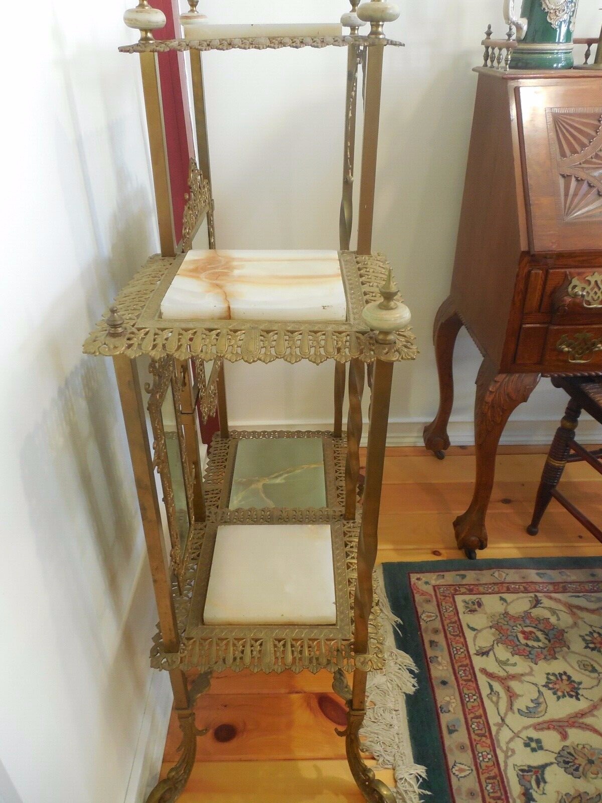 ANTIQUE VICTORIAN BRASS AND MARBLE/ONYX DISPLAY STAND w/ MIRRORS | eBay