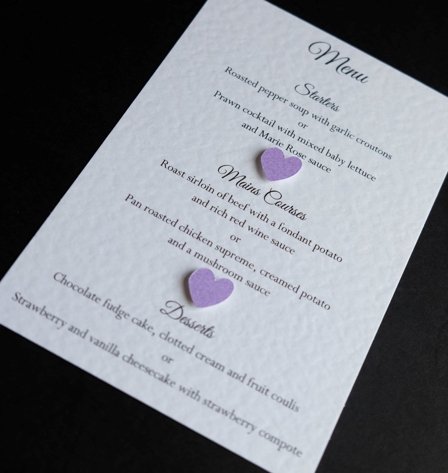 10 Handmade Personalised Wedding Menu Cards - Many Colours - Free P&P ...