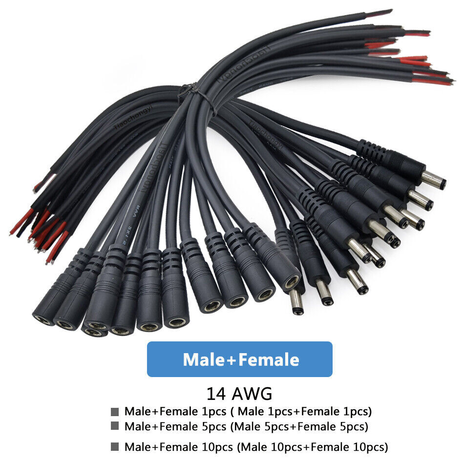 14AWG Male Female DC Power Socket Jack Connector Cable Plug Wire 30cm ...