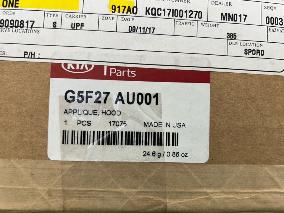 Kia G5F27-AU001 Clear Applique Hood Protector for 2017-2018 Niro New ...