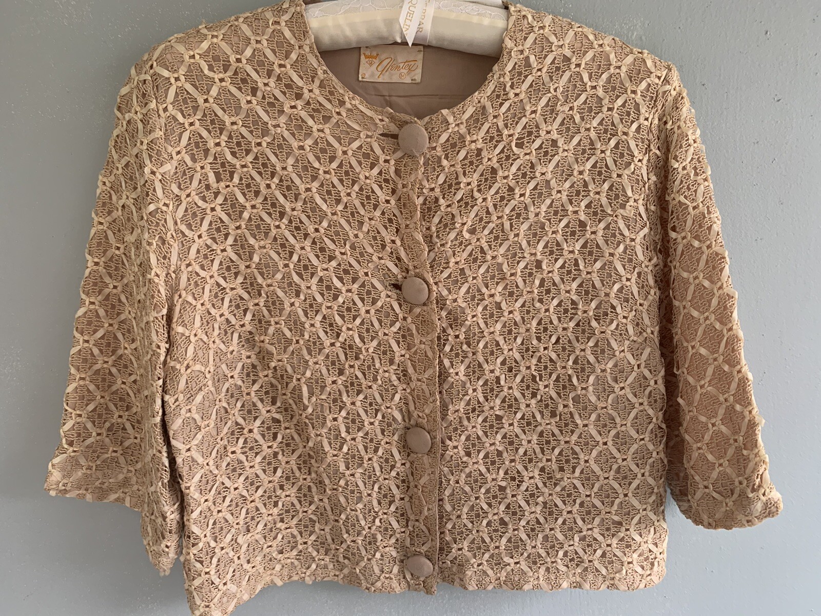 VINTAGE 1940'S LACE TOP BLOUSE JACKET SECRETARY GEEK GENTEX BEIGE JAPAN ...