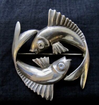 Vintage Sterling Retro Cast Pair Of Fish Pin 2 7/8" | eBay