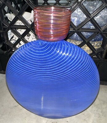 Signed Studio PARAN Richard Jones Optic Twist Flask Glass Vase Blue ...