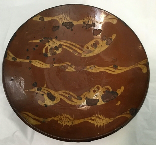 Antique Large Redware Plate, Yellow Slip:19thC | eBay