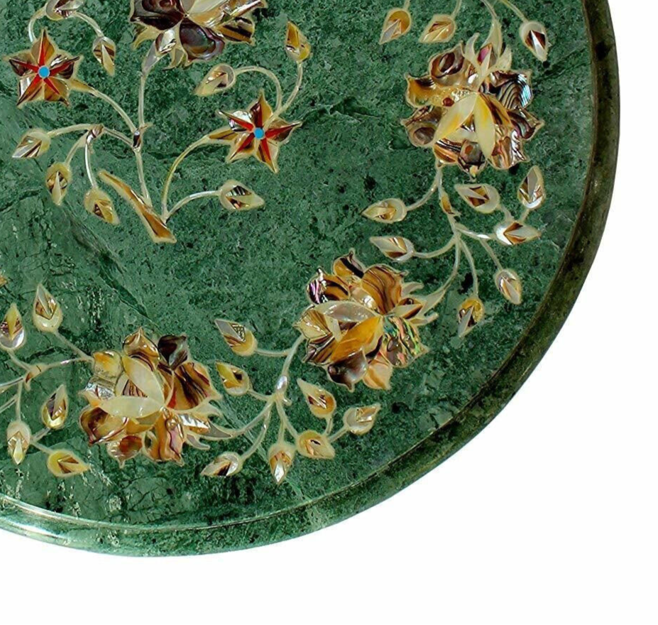 12" green Marble Round Table Top semi precious stones Inlay home Decor ...