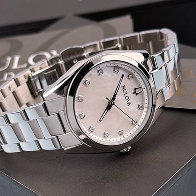 Women's Bulova 96P228 Surveyor Diamond Mother of Pearl Dial Quartz ...