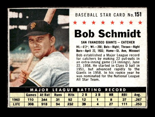 1961 Post #151 Bob Schmidt Giants BOX VG-EX+ *4c | eBay