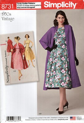 Simplicity 8731 Full Skirted Dress w Fitted Midriff & Lined Coat Sz 6 ...