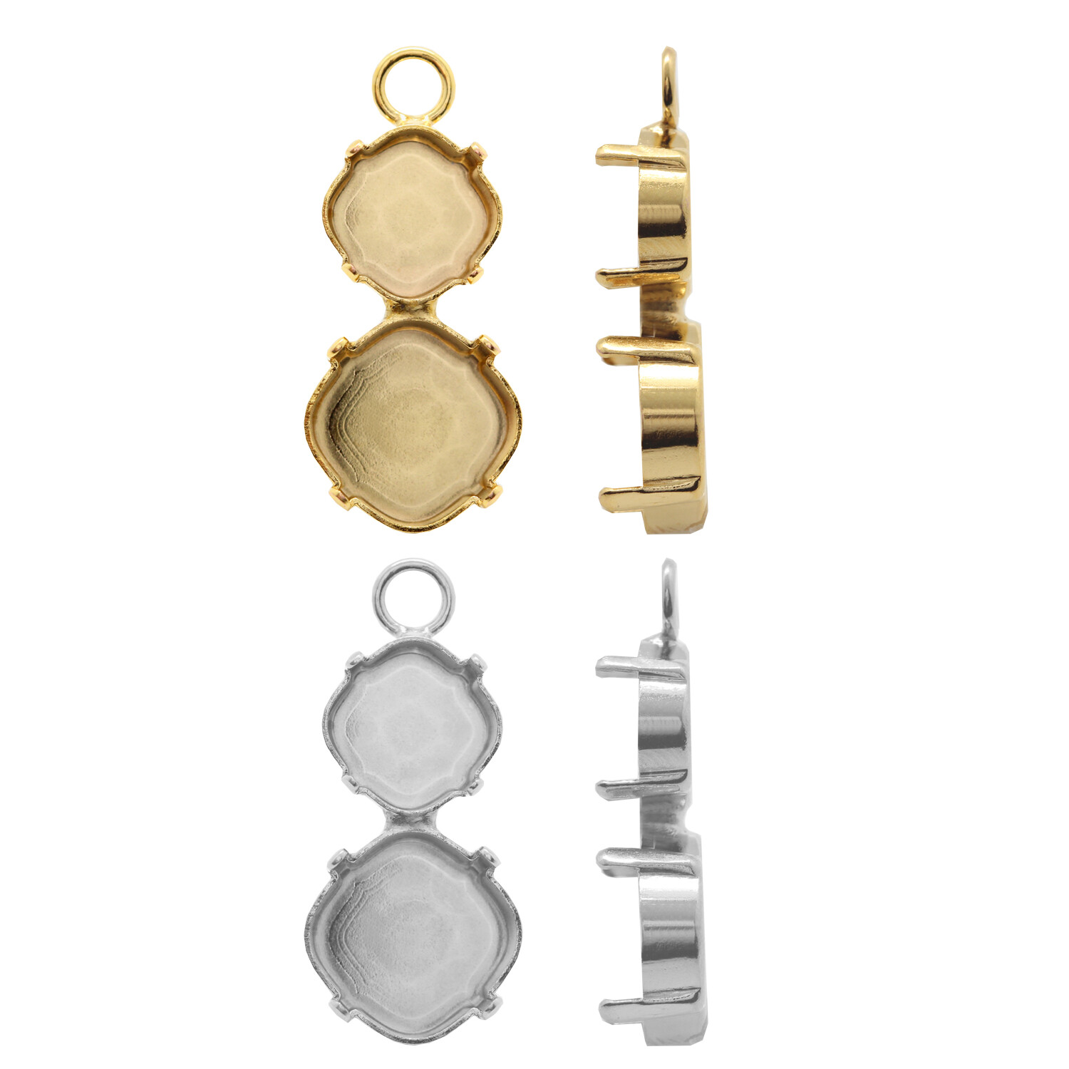 Brass Bail/Base for Embedding Square Cushion Shape Fancy Crystals 10mm ...