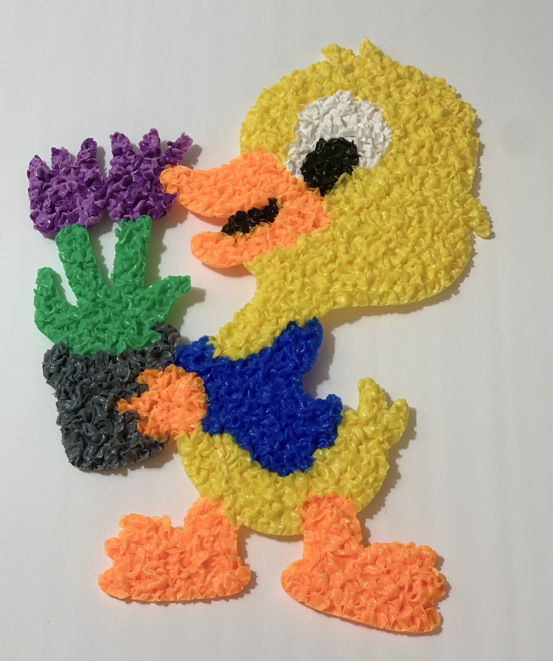 Vintage Melted Plastic Popcorn Yellow Duck holding Tulips Easter ...