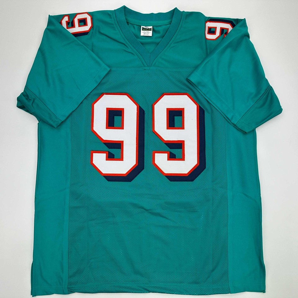 Facsimile Autographed Jason Taylor Miami Teal Reprint Jersey Size Men's ...