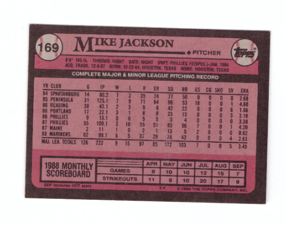 1989 Topps Baseball card #169 Mike Jackson Mariners | eBay
