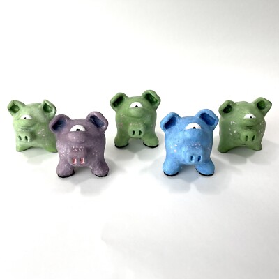 Unique Three Legged Cyclops Alien Pigs Figurines Green Purple Blue Set ...