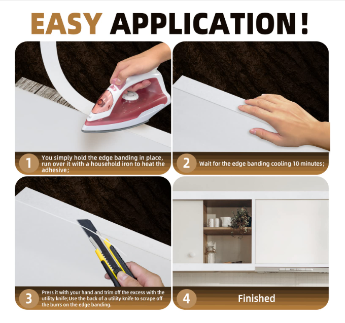 White Melamine Edge Banding Pre glued Flexible Veneer with Hot Melt ...