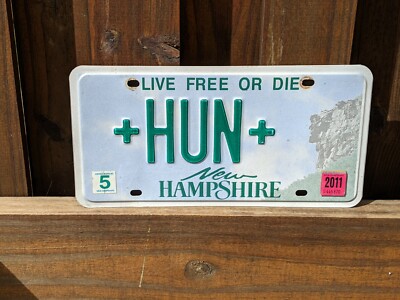 Genuine Used HUN Vanity License Plate New Hampshire w 2011 sticker ...