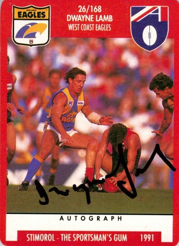 Signed 1991 WEST COAST EAGLES AFL Card DWAYNE LAMB Stimorol Scanlens | eBay