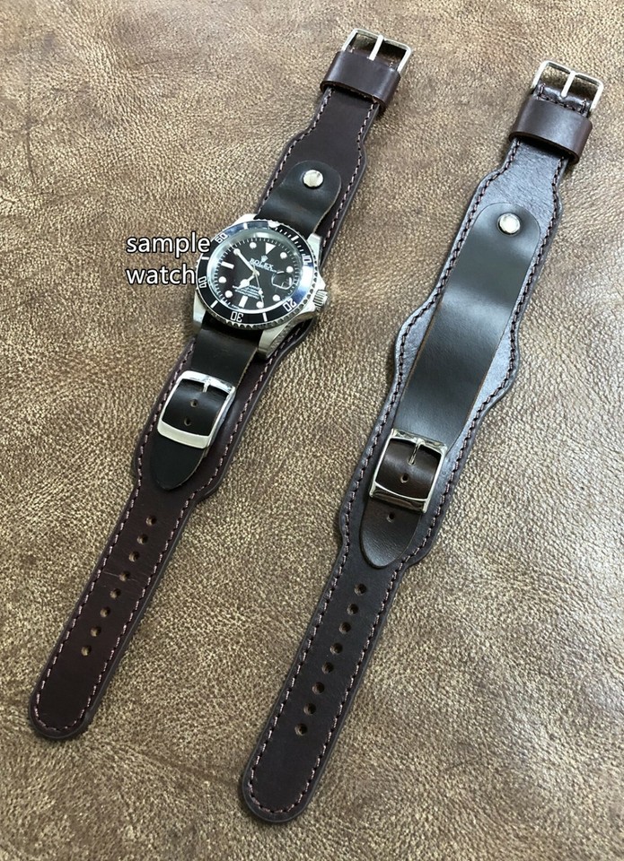 Extra Long Military Style Leather Cuff Watch Strap/Band Size 16/18/20 ...