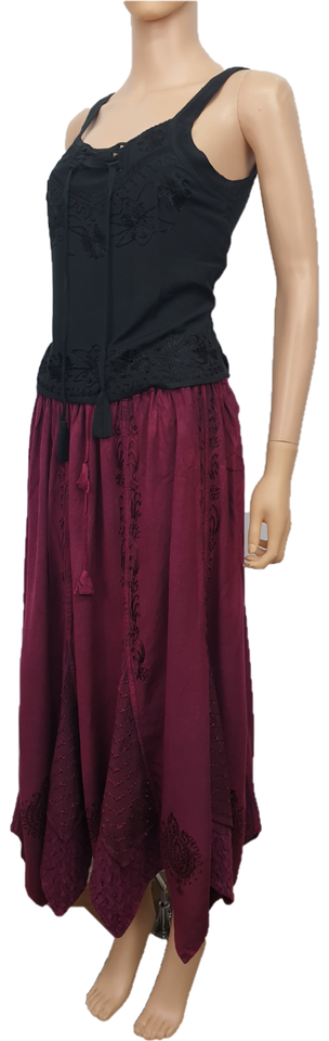 Maxi Skirt Medieval Handkerchief Rayon Embroidered One Size 10 12 14 16 ...