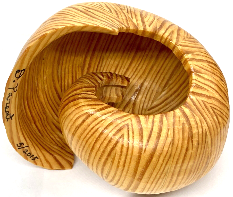 Signed "D Parent" Scroll Saw Carved Wood Seashell Nautilus Shell Dish ...