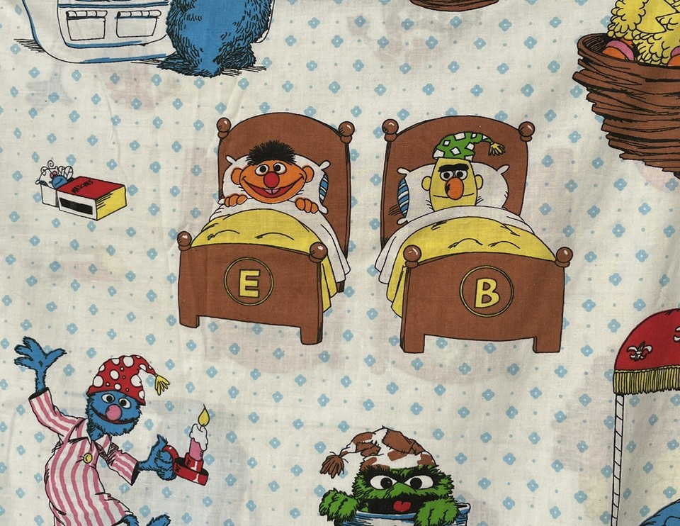 Vintage Sesame Street Bedtime Twin Flat Bed Sheet Fabric - As Is | eBay