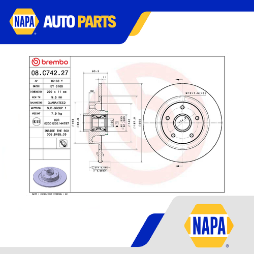 2x Brake Discs Pair Solid Rear 290mm 08.C742.27 Brembo Set 432021878R ...