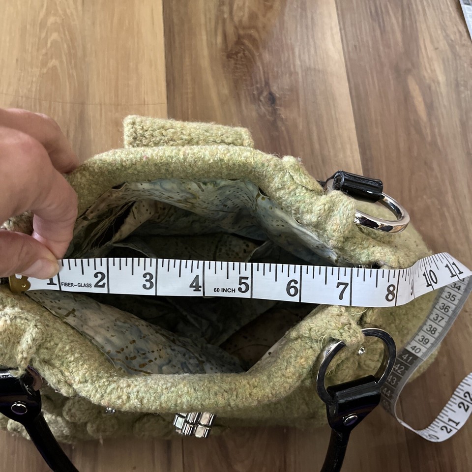 Hand Knit Felted Green Twee Frame Purse Felted Embellished Flowers Turn ...
