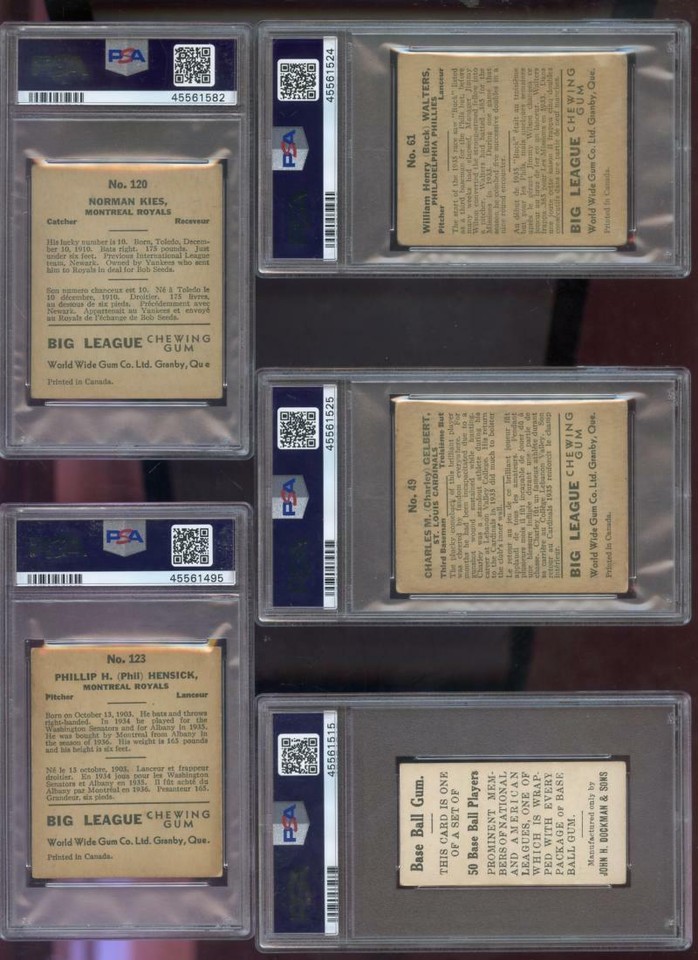 1936 Canadian Goudey World Wide Gum #49 Charlie Gelbert PSA 2 Graded ...