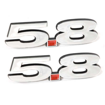 5.8 Liter 351 Engine Emblems Badges in Chrome & Red - 5.25" Long Pair ...