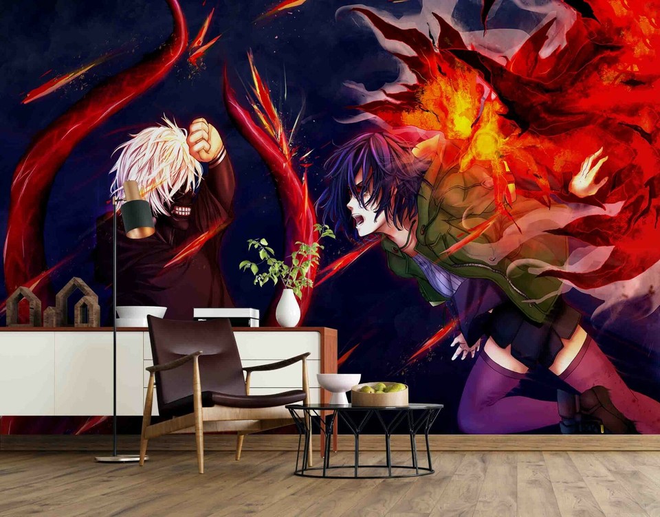 3D Anime Fire Effect Figure Self-adhesive Removable Wallpaper Murals ...