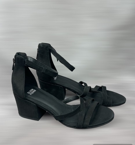 Eileen Fisher Noni Strappy Leather Block Heel Sandals Black Size 9 | eBay