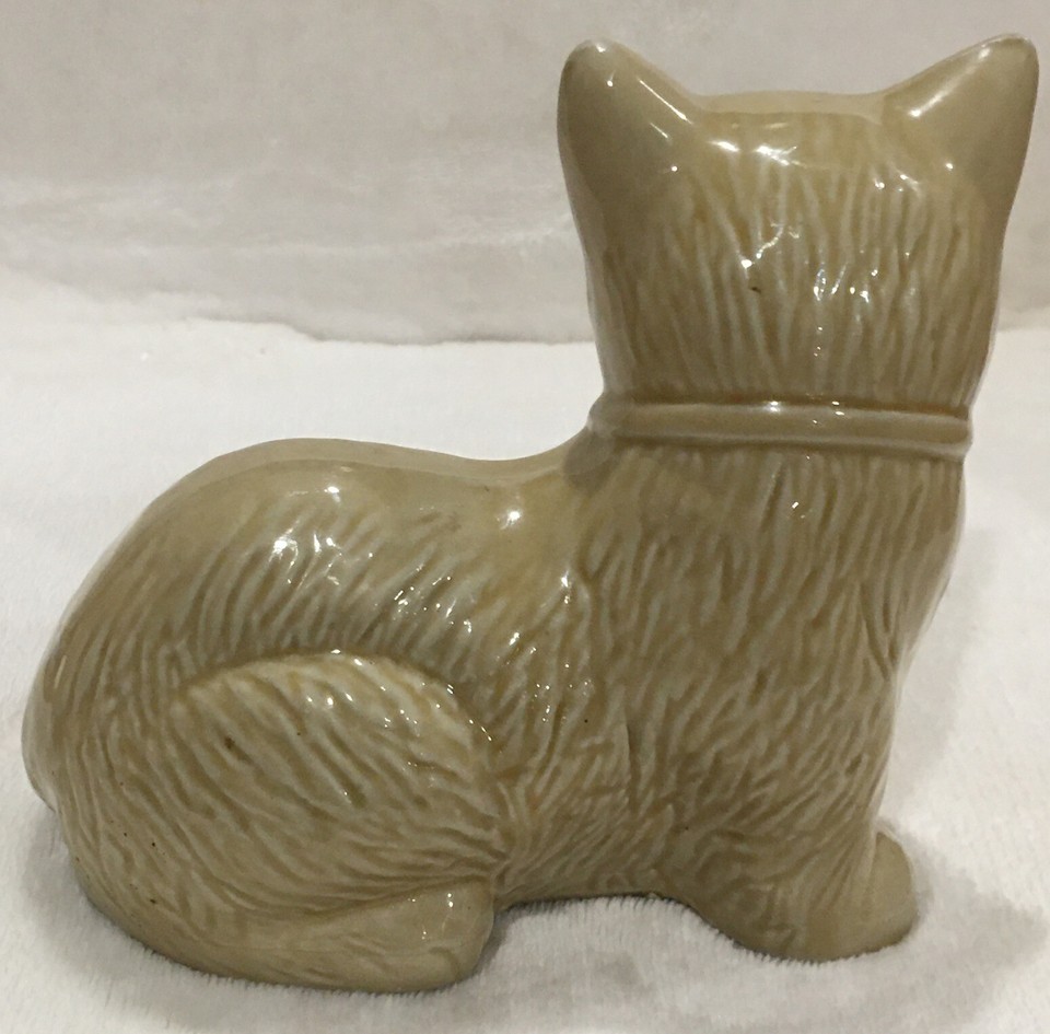 Vintage Ceramic Cat Figurines Beige & Brown Wearing A Pink Tie | eBay