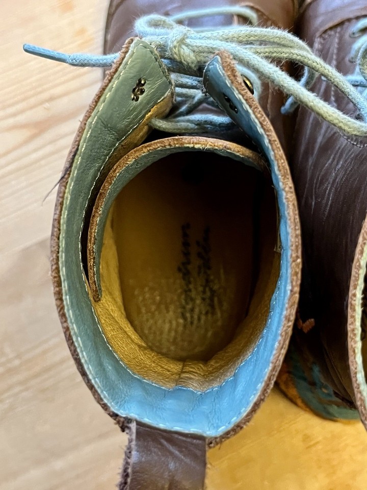 Gudrun Sjödén Green Leather Ankle Boots, Size 39 UK 6, Low Heel, Lace ...